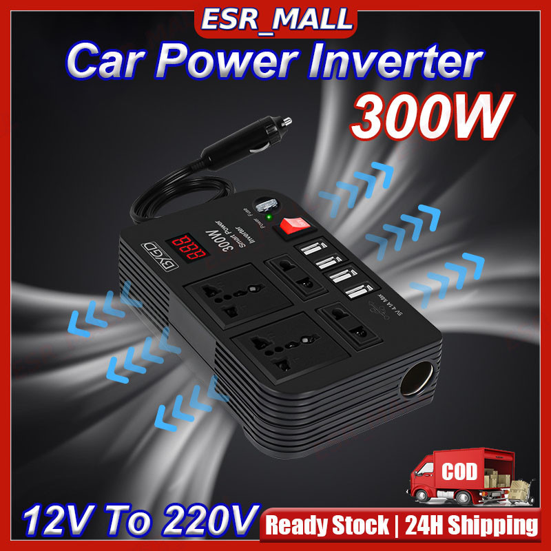 300W Multi-Functional Car Power Inverter with 4 USB Charging Port 4 AC ...