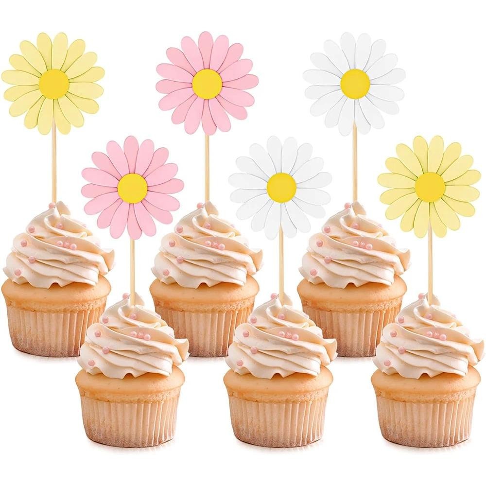 24Pcs Daisy Cupcake Toppers Daisy Flower Cake Decorations Chrysanthemum ...