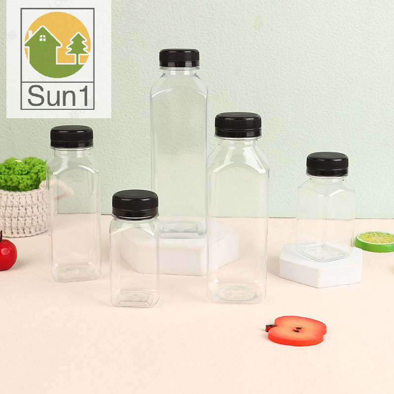 Sun1> Empty Plastic Square Juice Bottles With Caps Water Bottles Clear ...