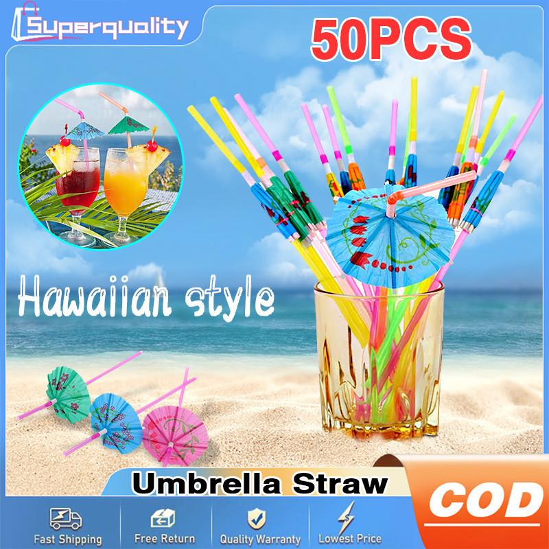 50pcs Umbrella Cocktail Drinking Disposable Straws For Hawaii Party ...