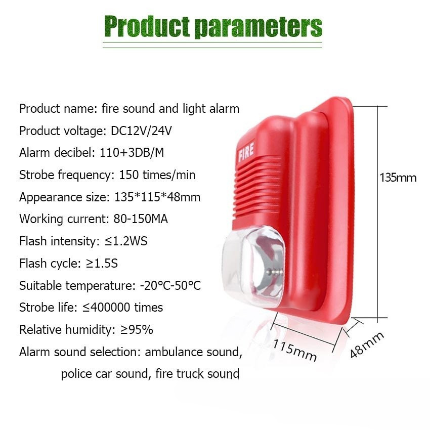 Sound & Light Fire Alarm Warning Strobe Horn Alert Safety System Sensor ...