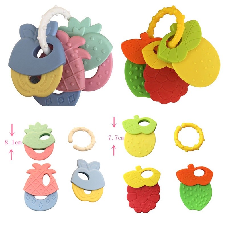 Baby Teether Fruit Shape Baby Silicone Molar Teeth Fixer Rattle Bell ...