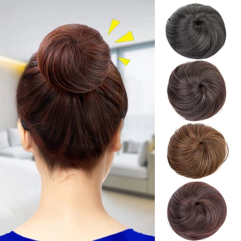 Straight Hair Bun Chignon Synthetic Hair Elastic Rubber Band Fake Hair ...