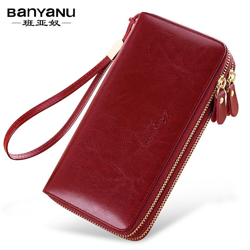 Genuine Genuine Leather Ladies Long Wallet Large Capacity Double Zipper ...