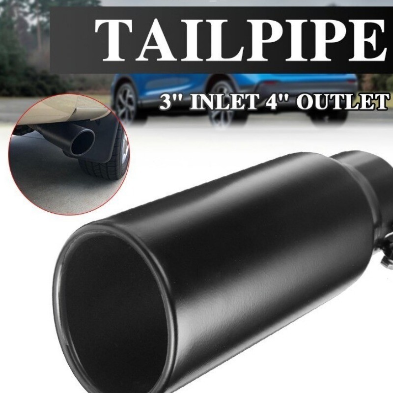 Universal Black Car Exhaust Muffler 3" Inlet 4" Outlet Exhaust Tip Tail ...