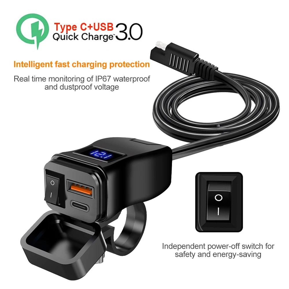 60W PD QC3.0 Motorcycle USB Fast Charger 60W Handlebar Dual USB Socket ...