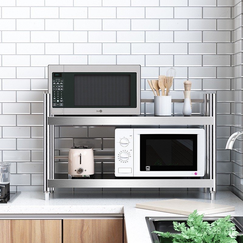 Kitchen Table Top Two-Layer Pot Shelf Stove Stainless Steel Microwave Oven Two-Layer Shelf ...