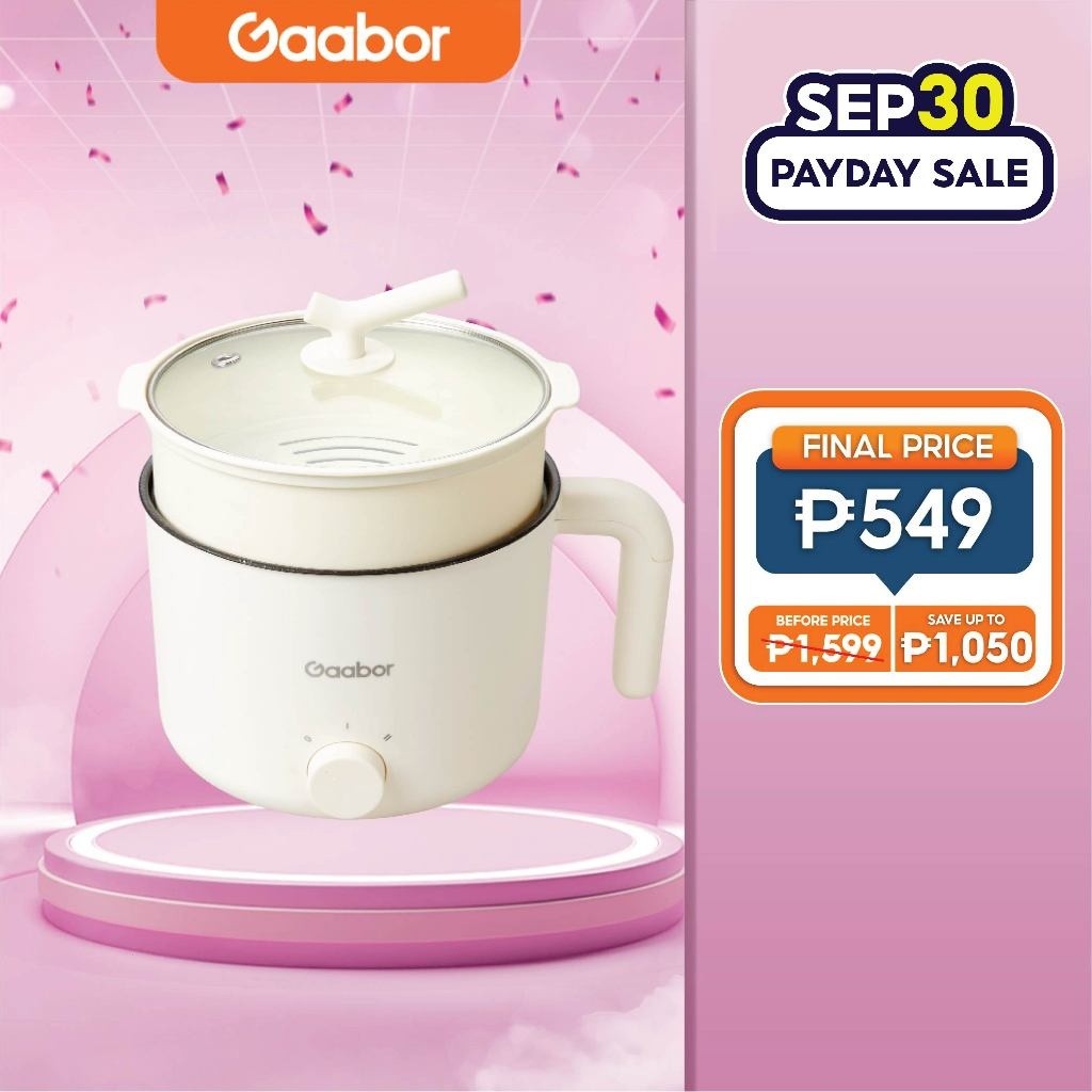 Gaabor Electric Pot Non-Stick Two Levels of Heat 1.5L with Steamer 1L ...