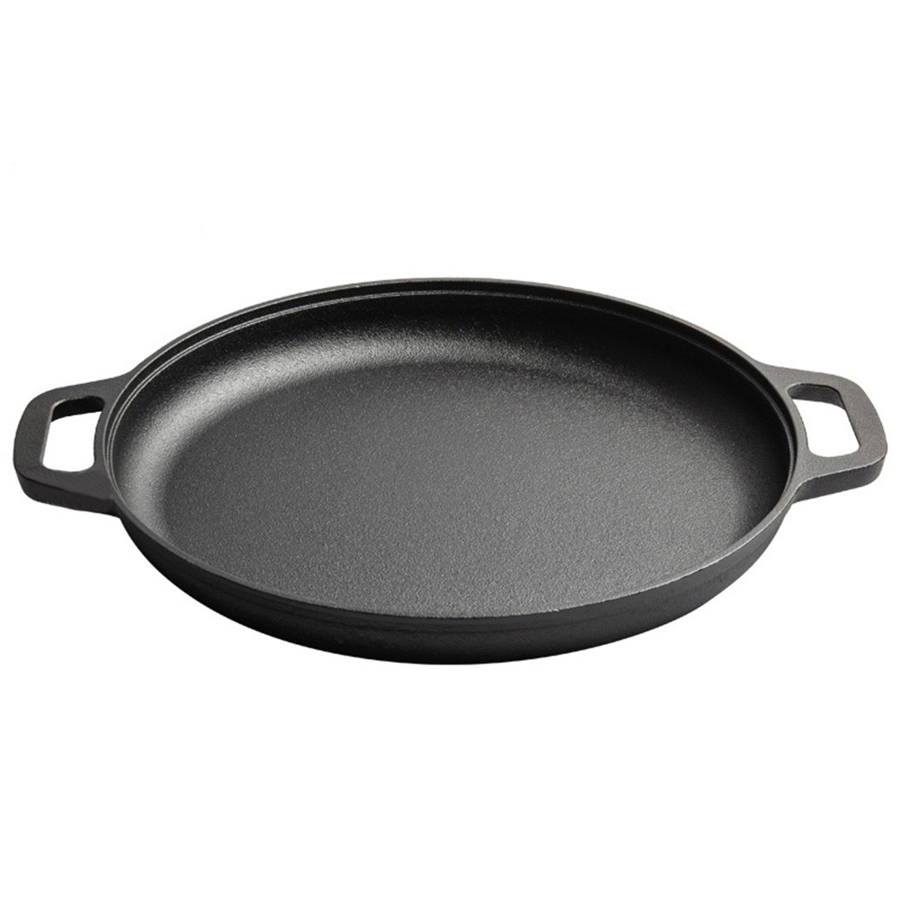 ♚WM♚Cast Iron Frying Pan 28/30/33/35CM Flat Pancake Griddle with Dual ...