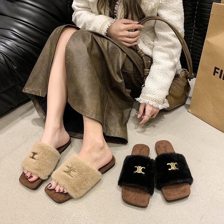 Women's Flat Thin Square Toe Suede Stylish Outdoor Slippers 35-40Code ...