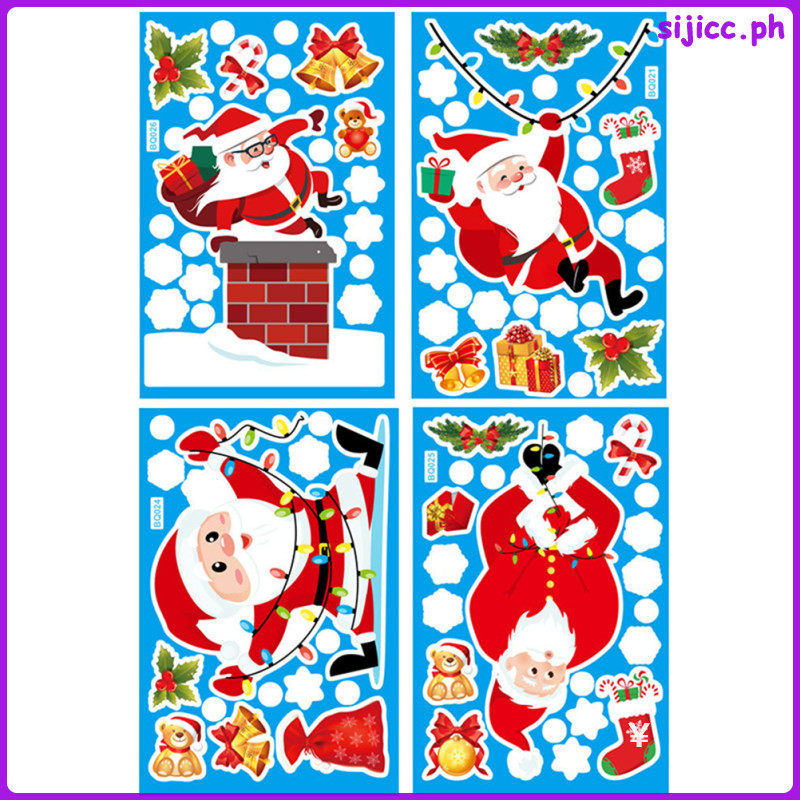 Christmas Glass Stickers 4 Pcs Santa Window Decal Static Party sijicc ...