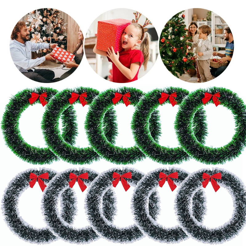 Christmas Wreath with Red Bow Plastic Wreaths Holiday White Woolen ...