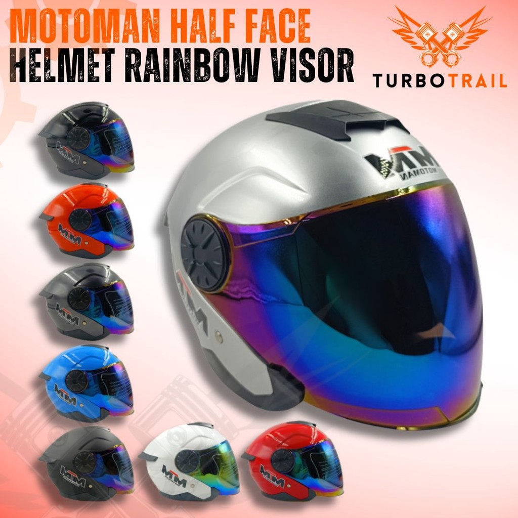 MTM-102 HALF FACE HELMET – RAINBOW VISOR MOTORCYCLE GEAR BY MOTOMAN ...