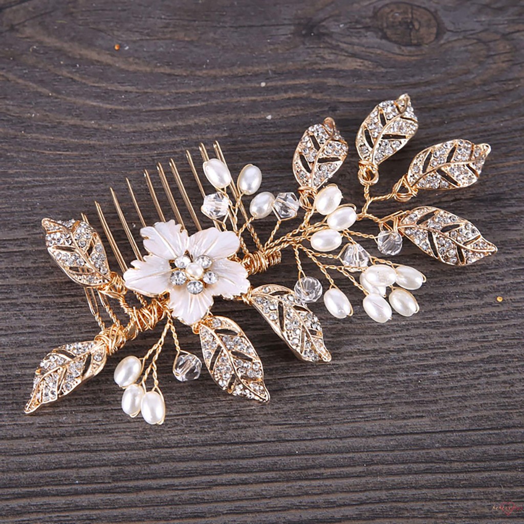 Rhinestones Leaf Flower Hair Combs Imitation Pearl Smooth Teeth Strong ...
