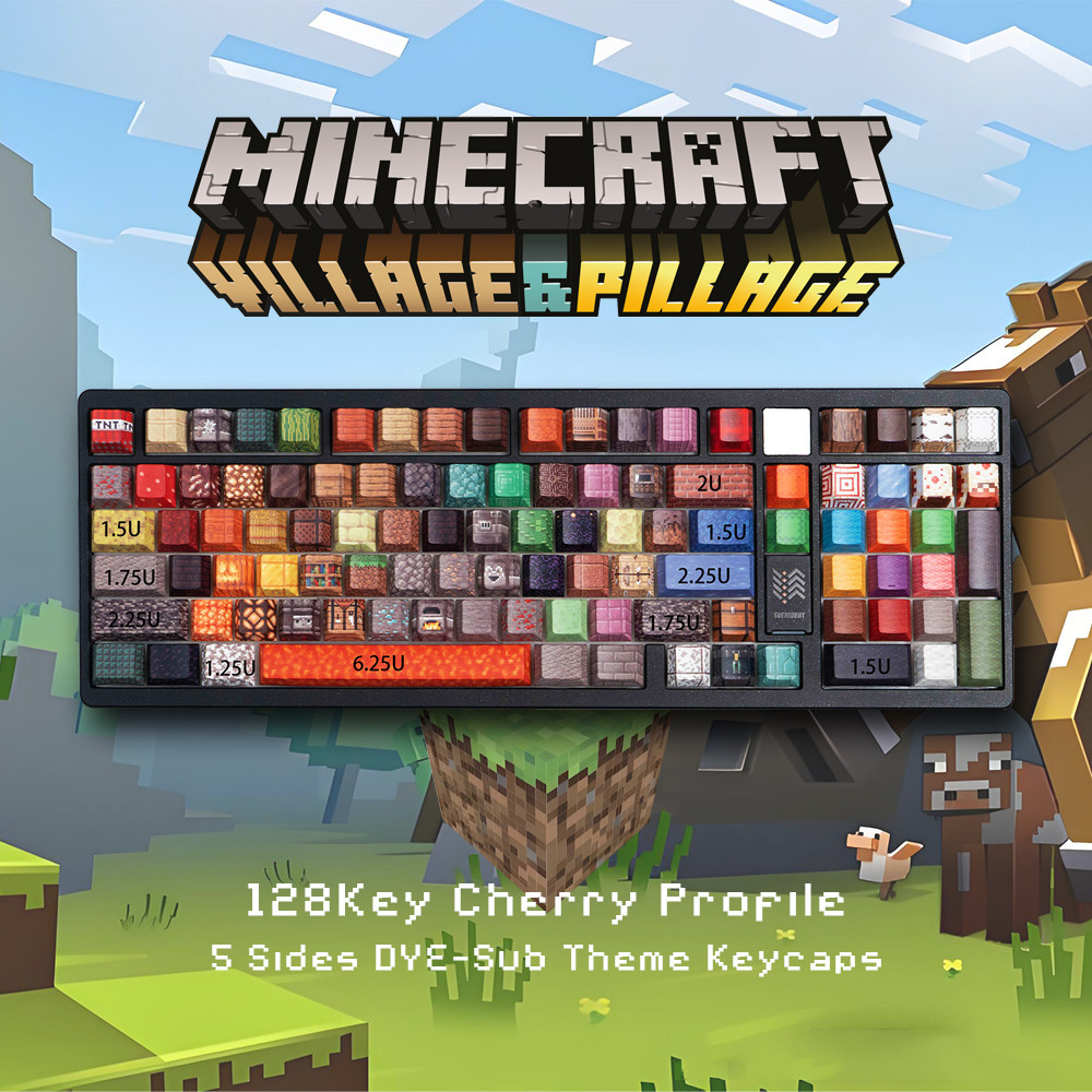 Minecraft Theme Keycaps 128Keys Set Dye-Sub Shine Through Keycap Double ...