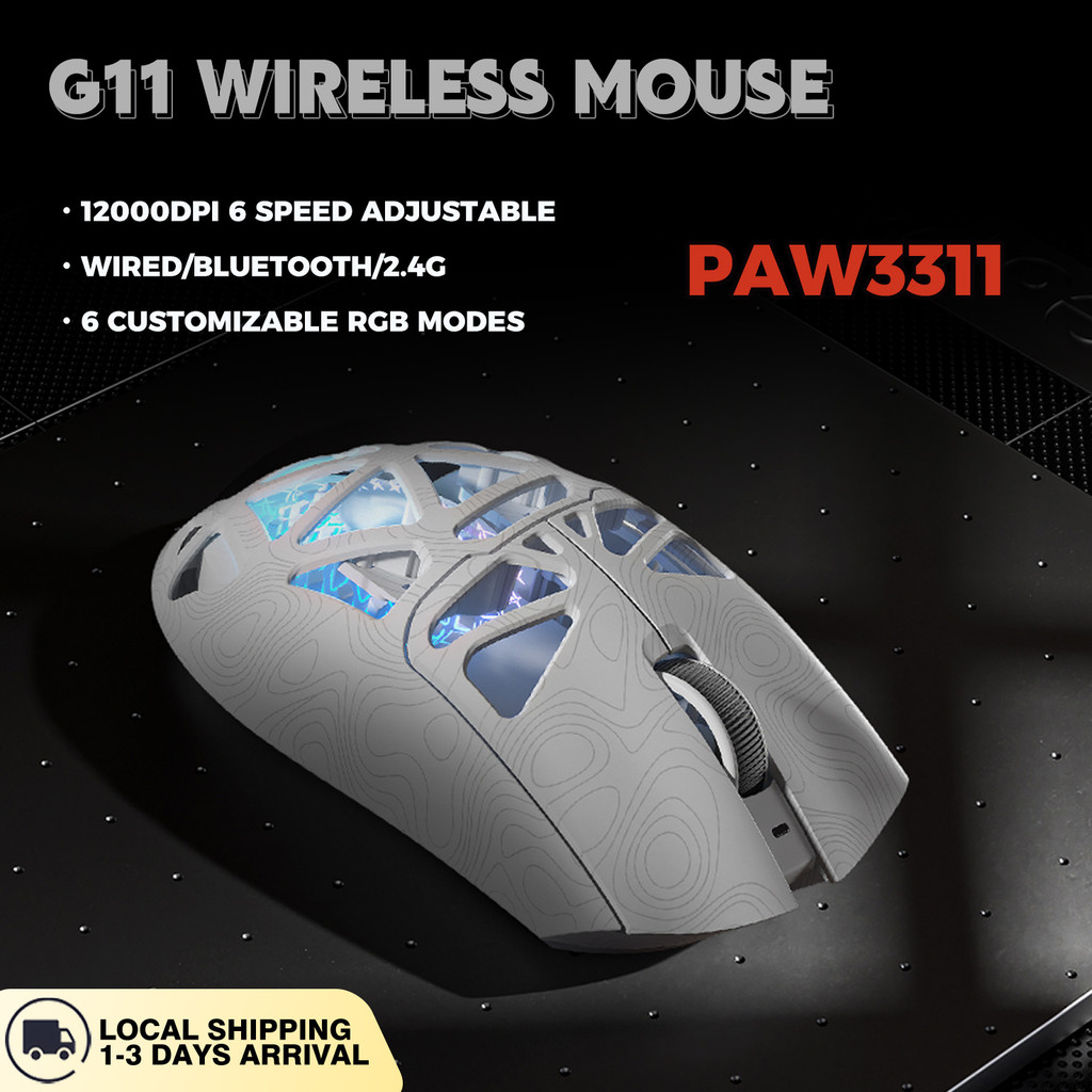Furycube G11 Lightweight Mouse Wired/Bluetooth/2.4GHz 12000DPI 6-speed Adjustable for Gaming ...