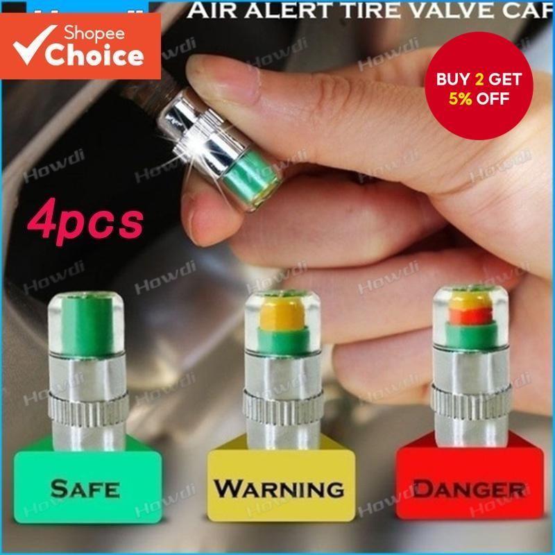 4Pcs Car Tire Pressure Gauge Indicator Alert Valve Cap Sensor External ...
