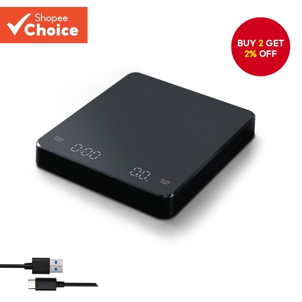 Rechargeable Coffee Scale Auto Timer LED Display Kitchen Scales Electronic Scale with Timer 3kg ...