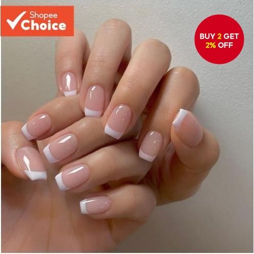 A set of 24 pieces /Wearing Nail Minimalist White French Edge Bare ...