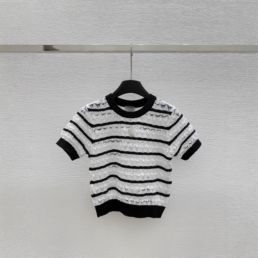 CH Spring Summer New Hollow Out Crochet Round Neck Short Sleeve Knitted ...