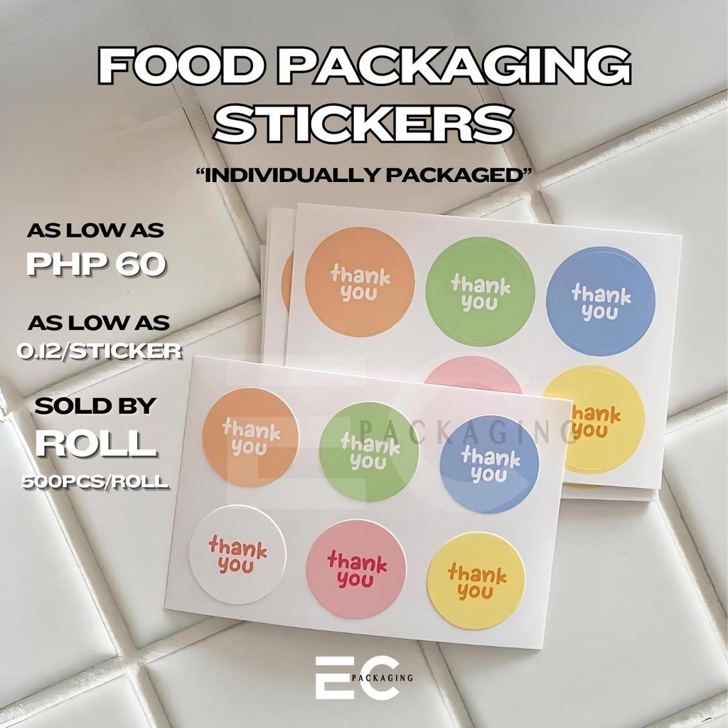 EC 3CM FOOD PACKAGING STICKER 500PCS/ROLTHANK YOU STICKER SEAL SELF ...
