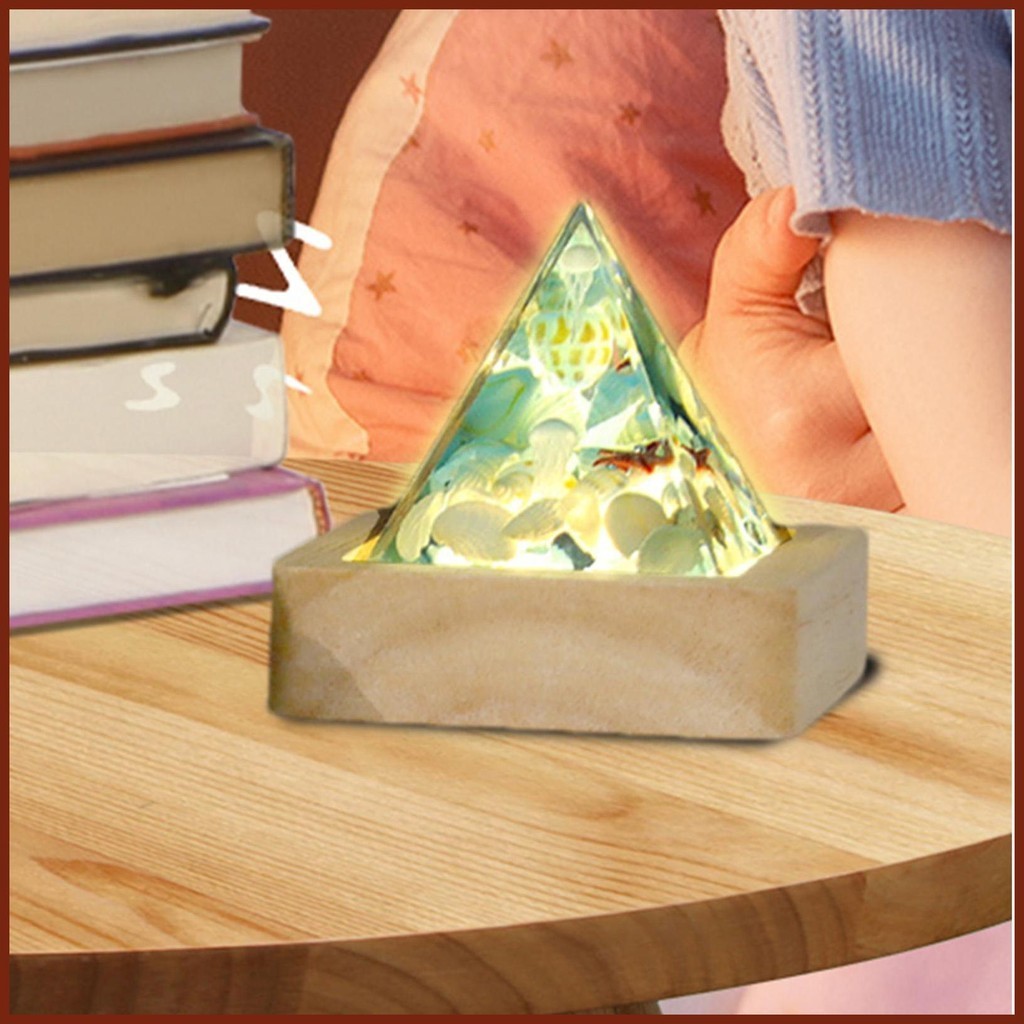Pyramid Crystal Ornament Pyramid Night Lighting with LED Wooden Base ...
