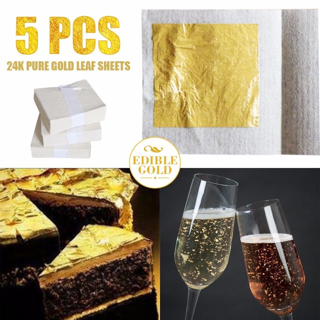 5Pcs/set Pure 24K Edible Gold Leaf 27mm Sheets Cake Baking Decor ...