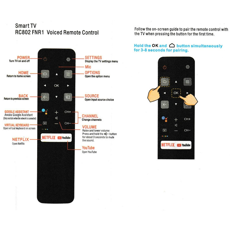 Remote Control Original RC802V For TCL Smart TV Android Universal ...