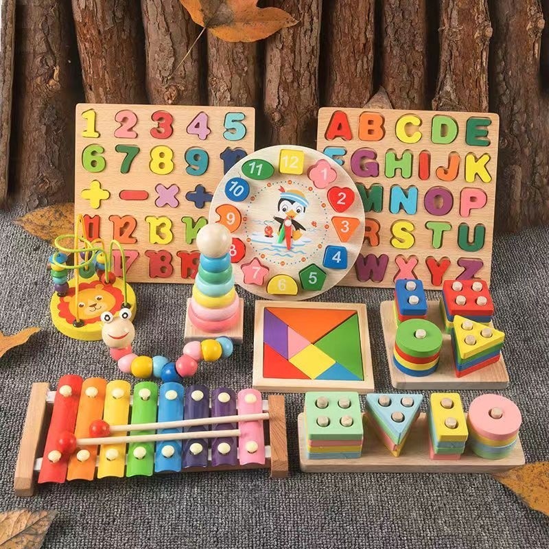 Geetoy Wooden Puzzle Matching Jigsaw Board Stacking Building Blocks ...