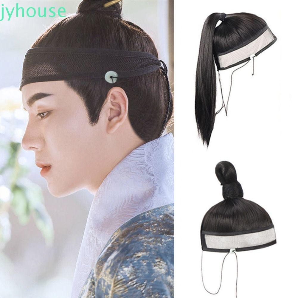 JYHOUSE Hanfu Men'S Wig Soft Synthetic Black Warrior Cosplay Hair ...