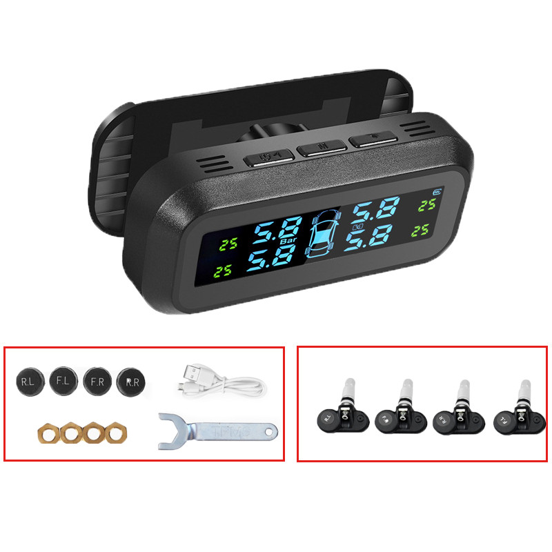 Universal Car Tpms Tire Pressure Monitoring System Solar Power Digital Lcd Display Security
