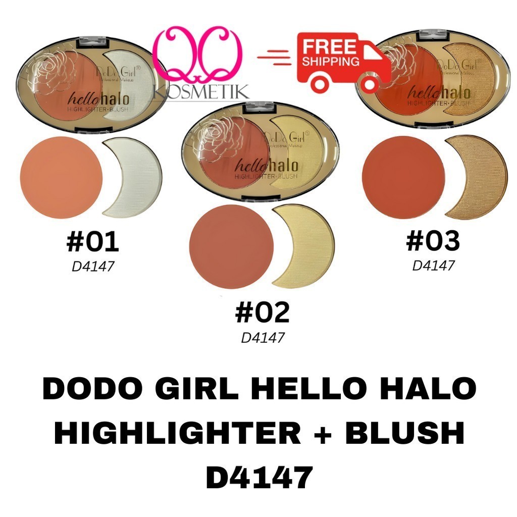 DODO GIRL Highlighter + Blusher Hello D4147 Pemerah Pipi Penyerlah Pigmented Color Pinkflash HQ ...