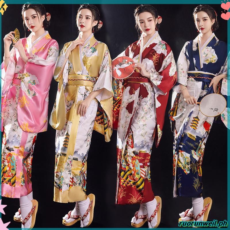 REDMAX Traditional Japanese Kimono, Cosplay Costume Printed Floral Sakura Girl Kimono Dress, New ...