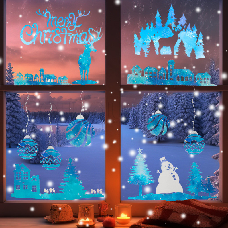 Merry Christmas PVC Sticker - Clear Window Applique - Static Glass Door ...