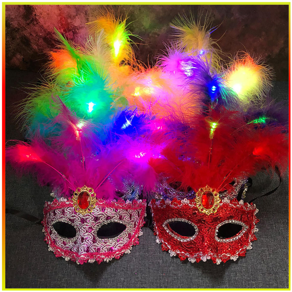 Women LED Party Mask Masquerade Luxury Peacock Feathers Half Face Mask ...