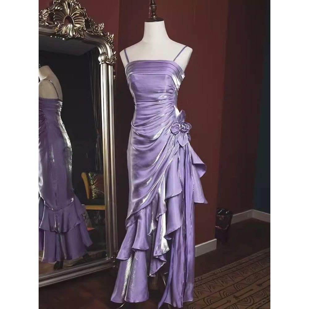 Dress purple high-end suspender fishtail dress | Shopee Philippines