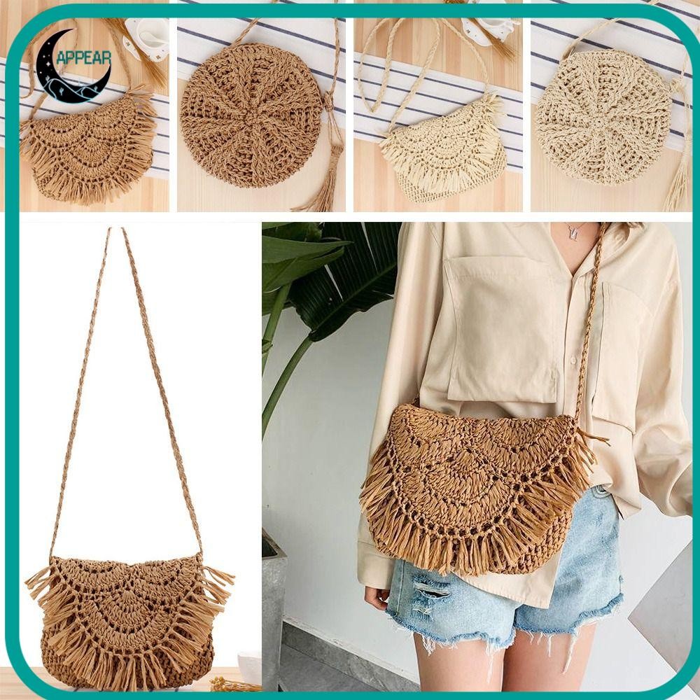 APPEAR Summer Straw Bags Handmade Rattan Woven Round Women Girl Straw ...