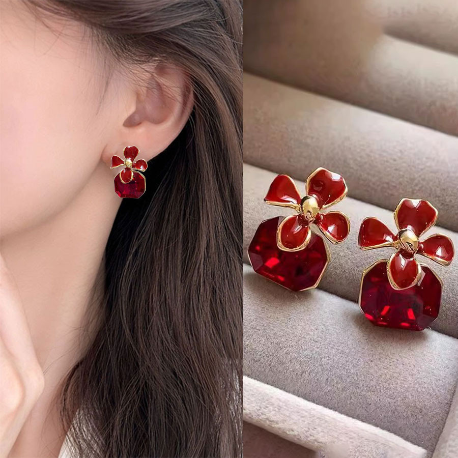 T Classy Elegant Retro Fashion Red Flower Earrings Exquisite Unique New ...