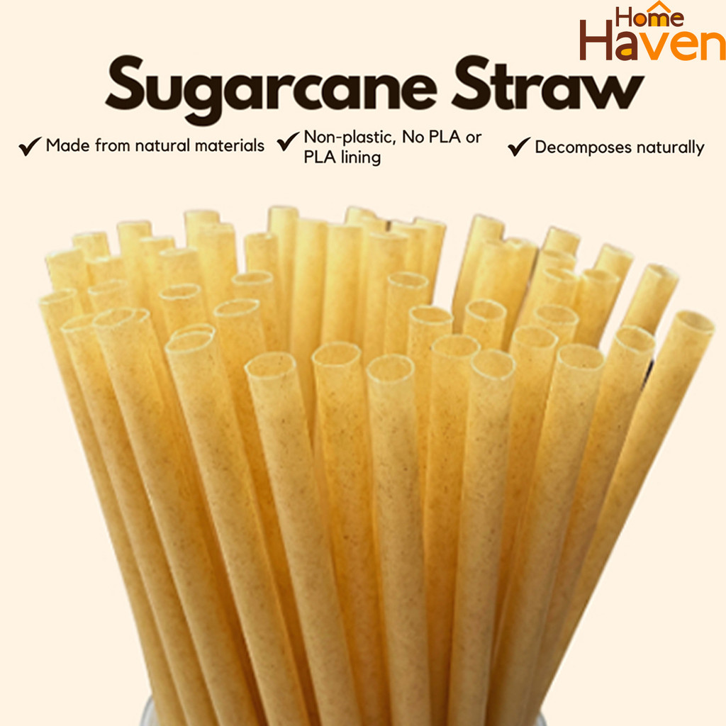 100pcs 6mm/8mm Sugarcane Straw Compostable Biodegradable Durable Straw ...