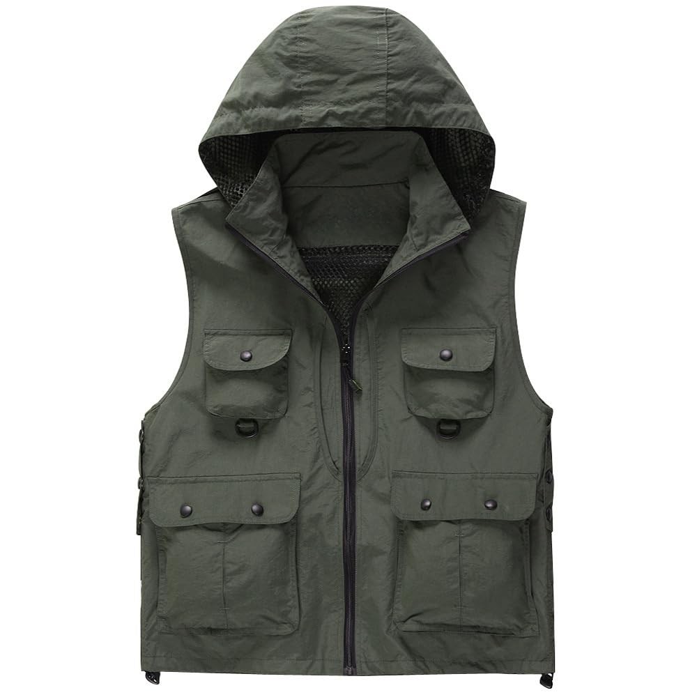 Songlibin Outdoor Fishing Vest with Hood Men's Mesh Fishing Vest with ...