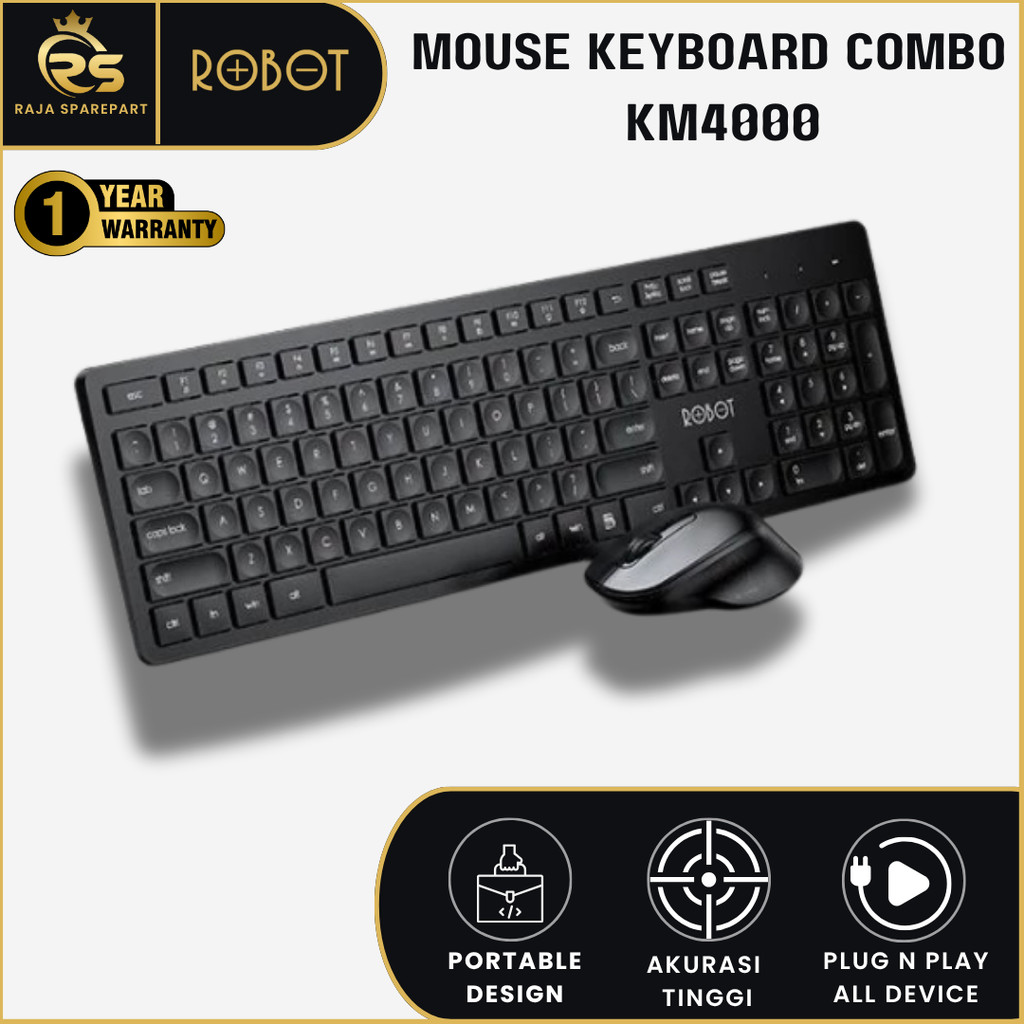 ROBOT KM4000 Wireless Keyboard & Mouse Combo - Silent Keys, 2.4G ...