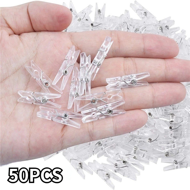 50PCS Mini Photo Clips Transparent Spring Hanging Clips Home Decor ...