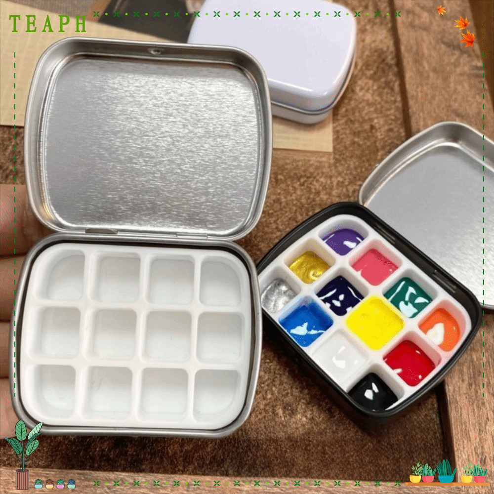 TEAPH Empty Watercolor Tin Box, 12/24 Grids Mini Watercolor Tin Box ...