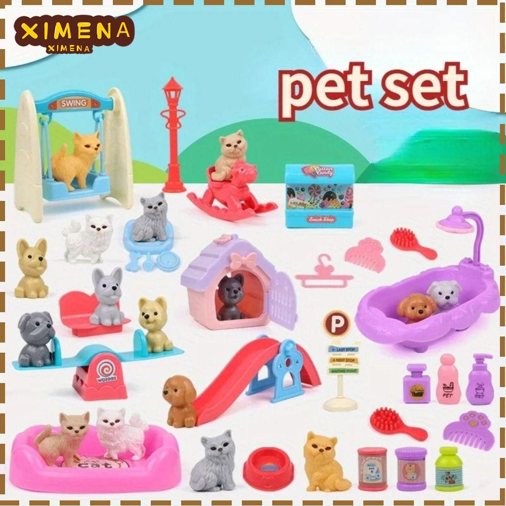 XIMENA Puppy Pretend Play Toy, Dog Doll Set Cute Mini Dog Pet Basket ...