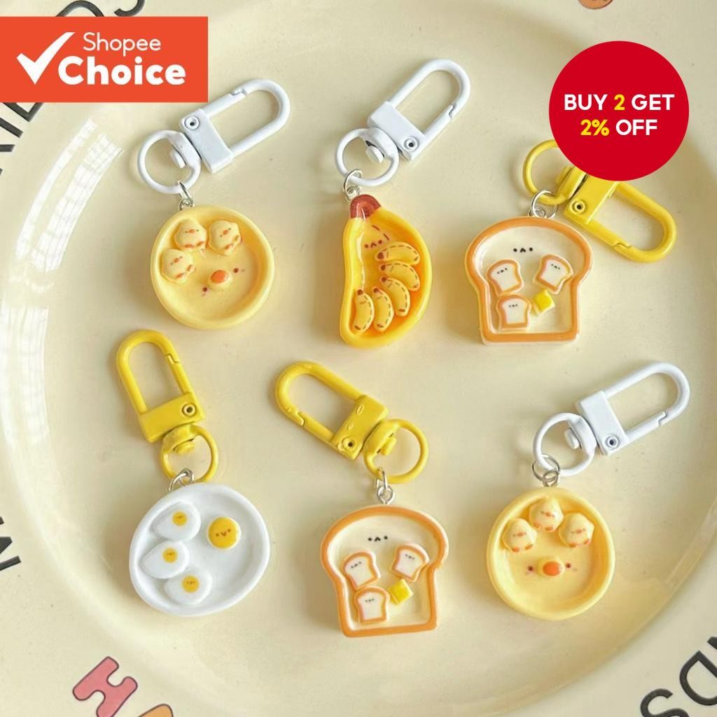 Cartoon Acrylic Food Egg Bread Banana Cute Keychain For Friend Women ...