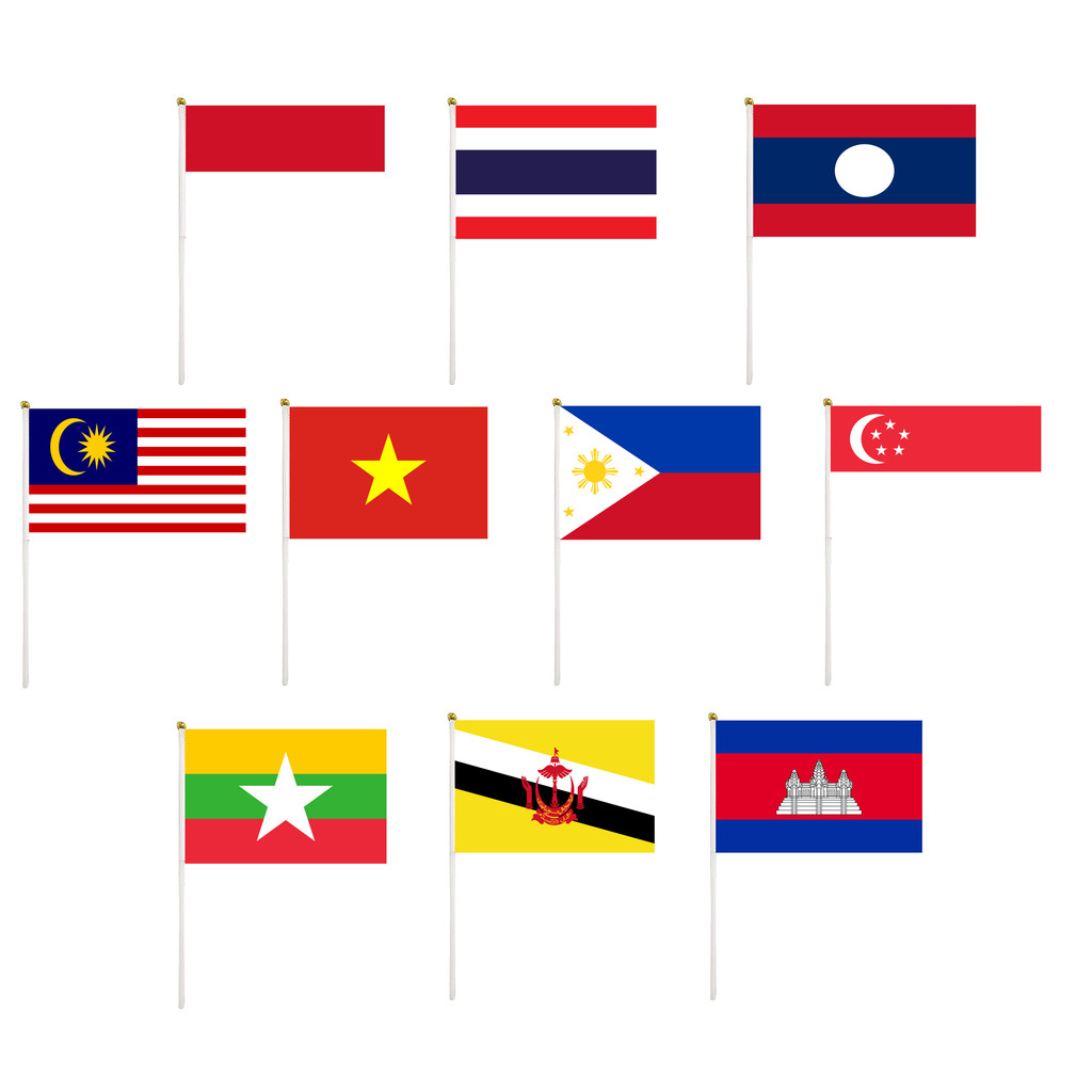 10pcs ASEAN All Country Flag Southeast Asia Small Handheld Flags ...