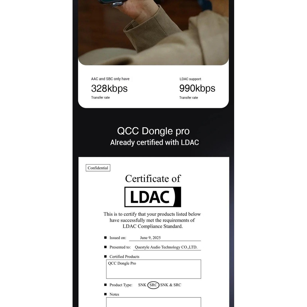 QUESTYLE QCC Dongle Pro Bluetooth Transmitter Support PS5 Computer Switch Lossless LDAC HiFi ...