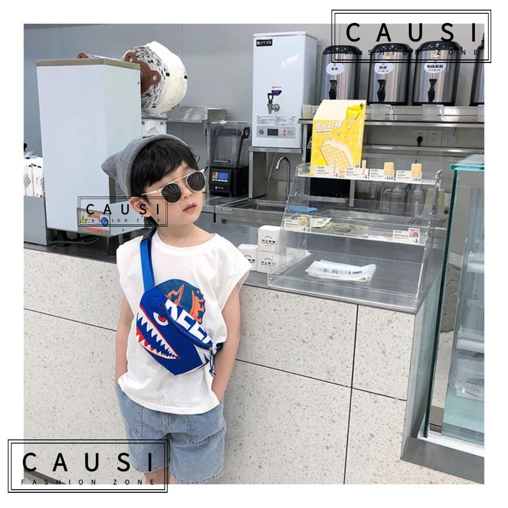 CAUSI Shark Pattern Chest Bag, Printing Zipper Crossbody Chest Bag ...