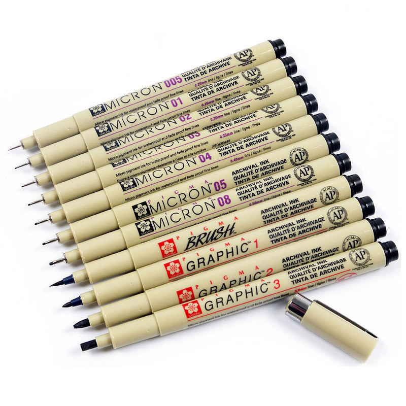 Manga Line Drawing with Edge Drawing Sakura Flat Waterproof Needle Pen ...