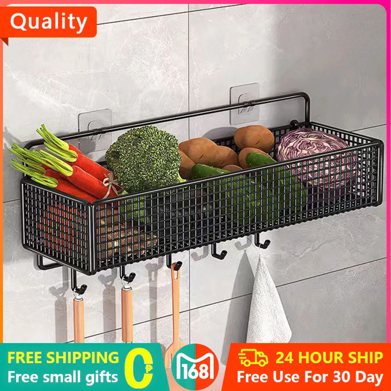 Wall Mounted Kitchen Hanging Rack Spice Storage Holder Kitchen ...